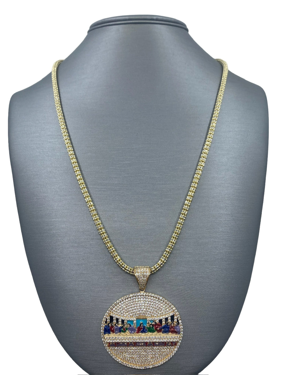 "NEW" 14K GOLD MEN'S ICE CHAIN WITH ULTIMA CENA ZC PENDANT (LARGE ...