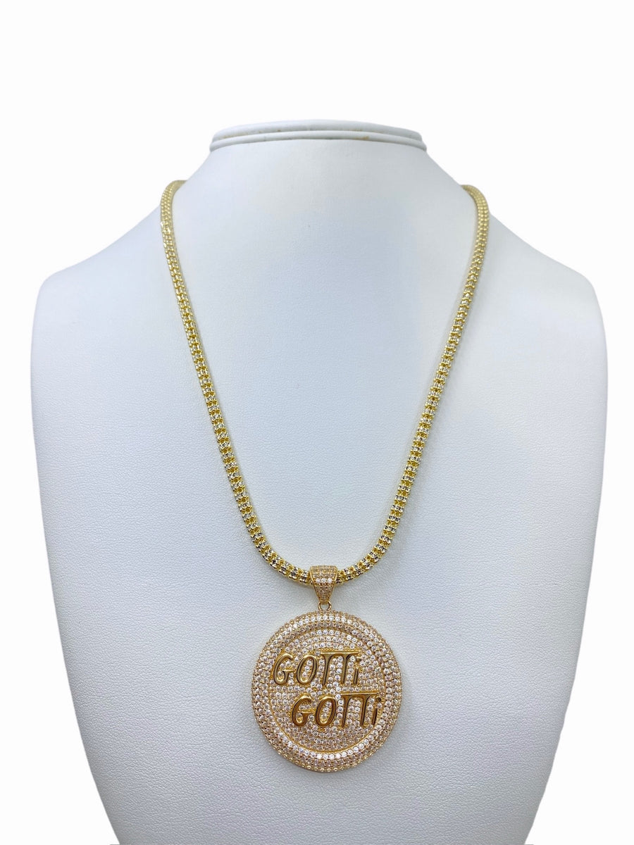 "NEW" 14 GOLD MEN'S ICE CHAIN WITH LARGE GOTTI PENDANT – Milos Jewelry